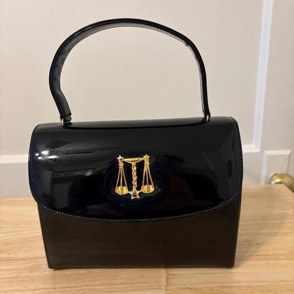 Other | Vintage Crown Lewis Black Patent Purse Bag With Gold Tone ...